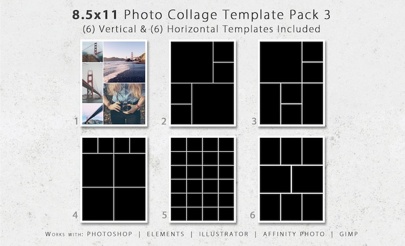 8.5x11 Photo Collage Template Pack, Scrapbook Templates (digital ...