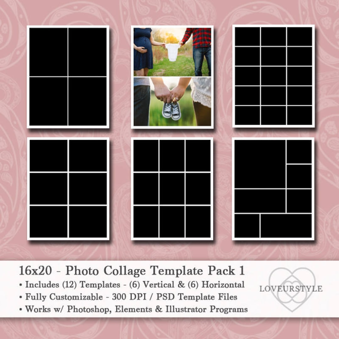 16x20 Photo Template Pack, Collage Design, Photography Template, Design ...