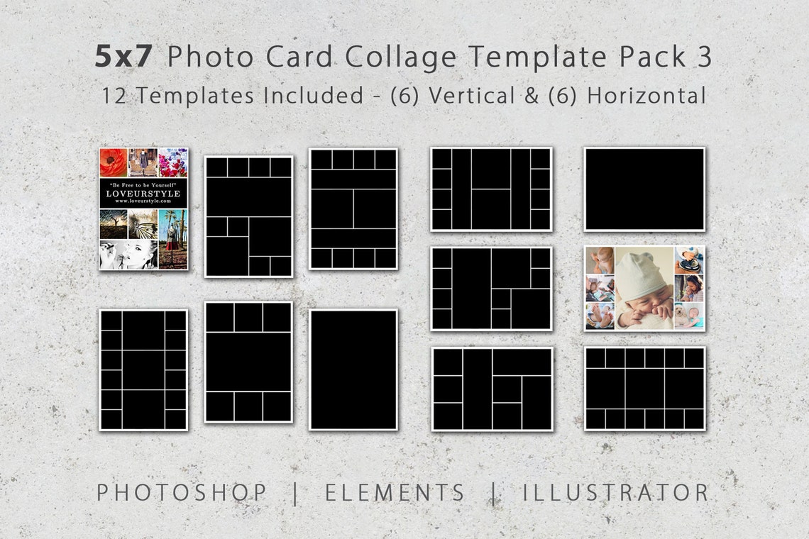 5x7 Photo Template Pack, 12 Templates, Photo Collage, Photoshop, Photo ...