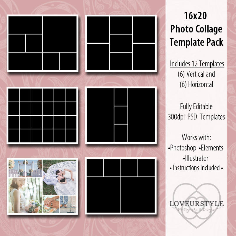 16x20 Photo Collage Template Pack, Photo Template, Digital Design ...