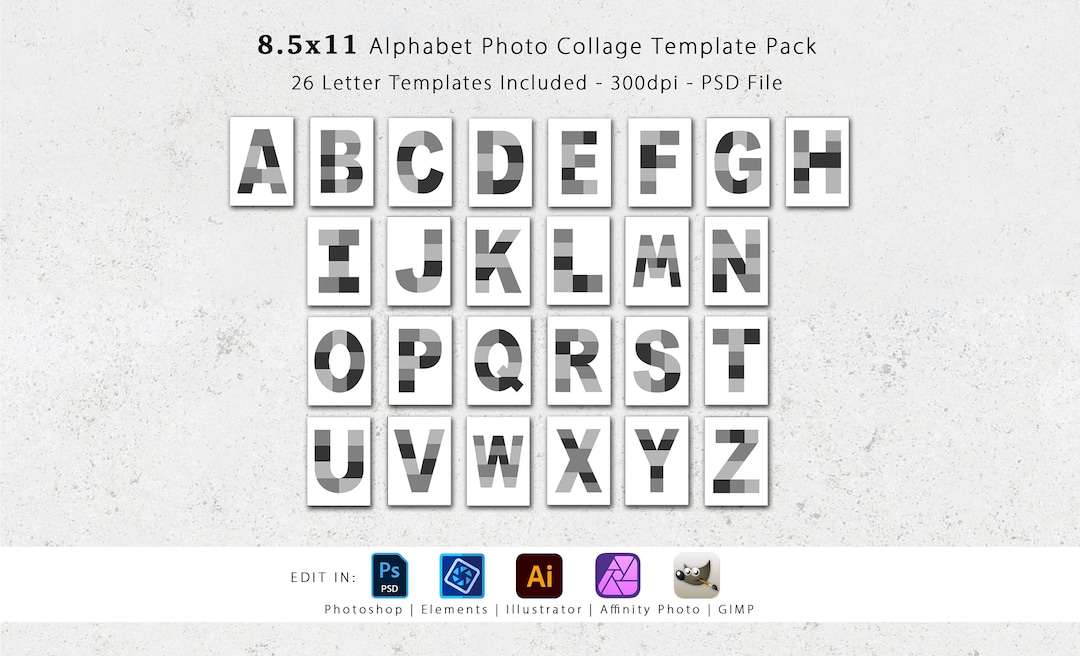 8.5x11 Photo Template Pack, Alphabet Template Pack, 26 Letters Included ...
