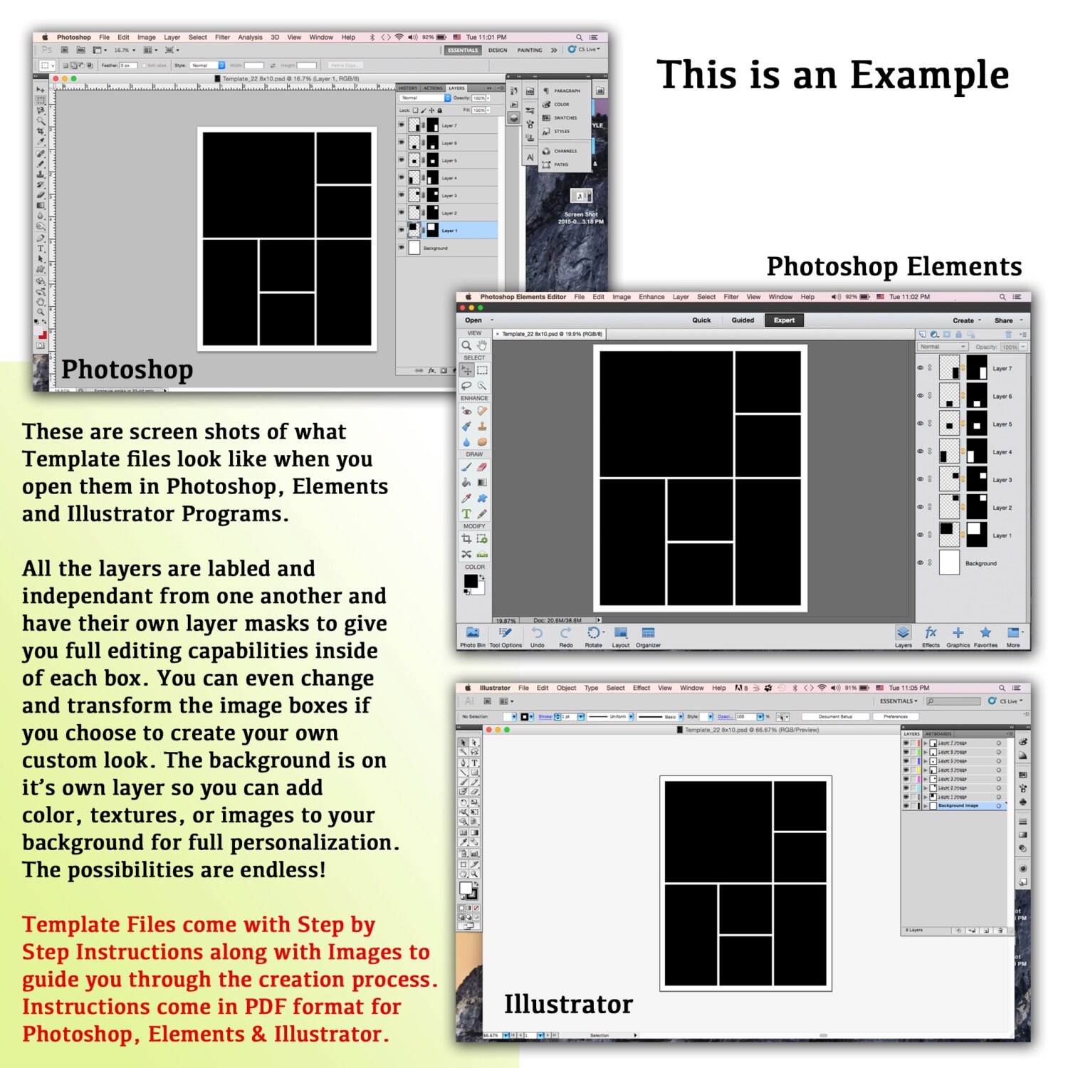 8x10 Digital Photo Template Pack Photo Collage Scrapbook | Etsy