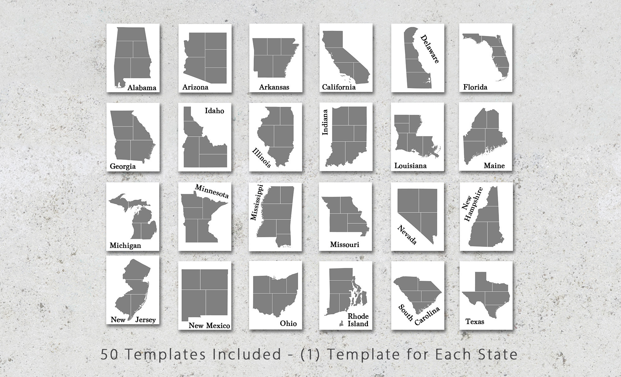 8x8 State Shaped Photo Template Pack, Includes All 50 States, Digital ...