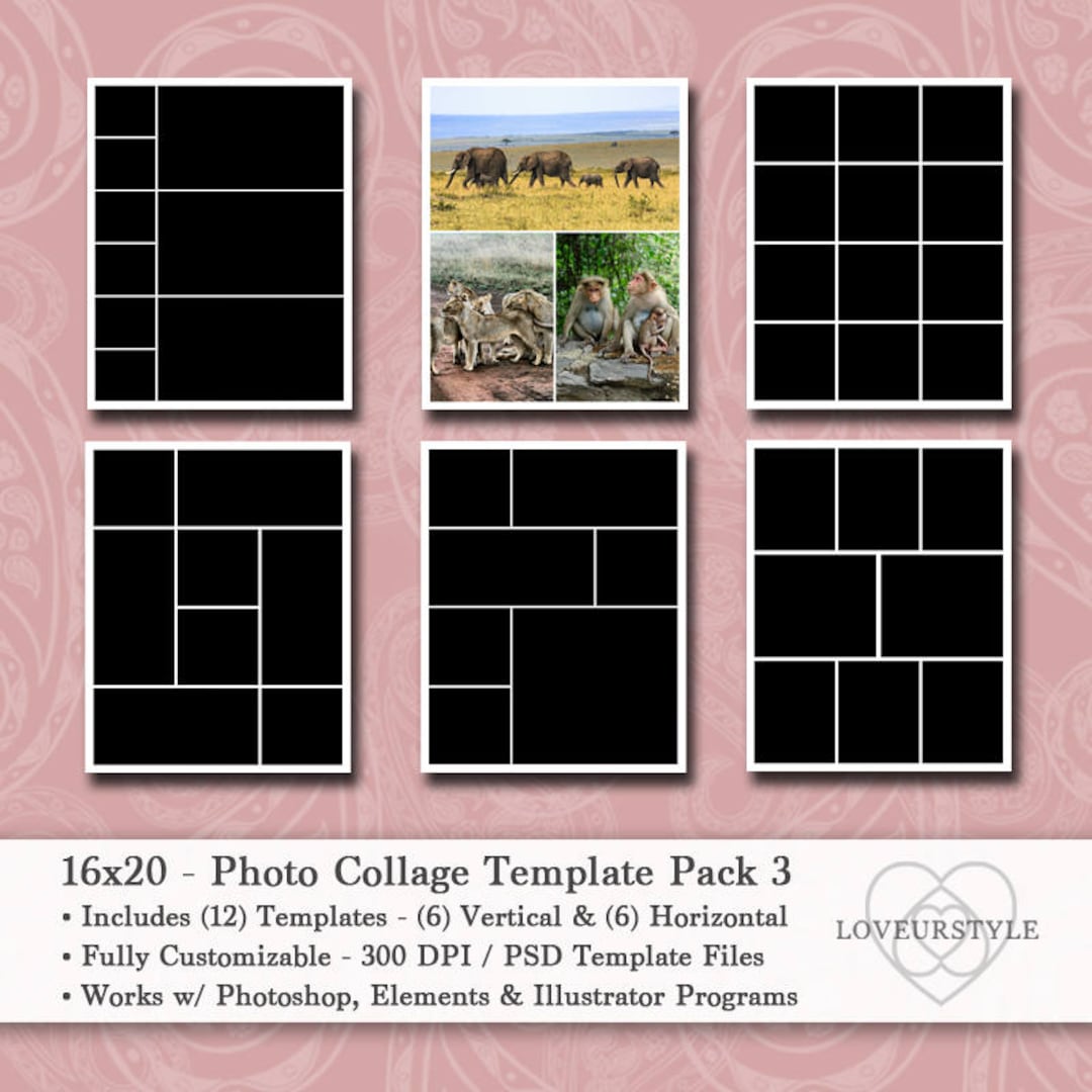 16x20 Photo Collage Template Pack, Photography Template, Digital ...