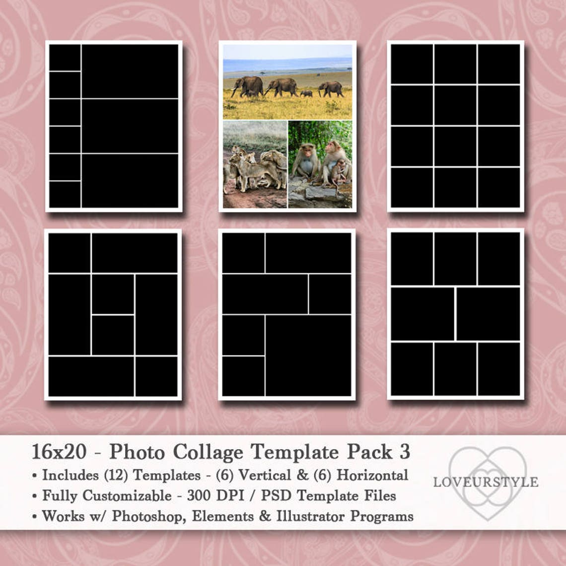 16x20 Photo Collage Template Pack, Photography Template, Digital ...