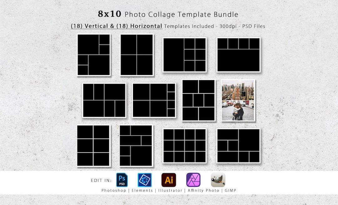 8x10 Photo Collage Template Bundle, 18 Vertical & 18 Horizontal Layouts ...