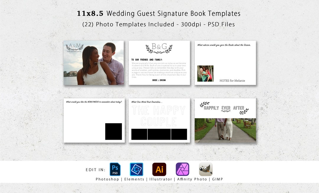 11x8.5 Wedding Guest Signature Book Template Pack, 22 Photo Templates ...