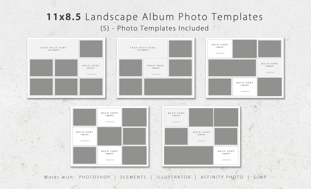 11x8.5 Photo Album Template Pack, 5 Landscape Templates, Photo Collage ...