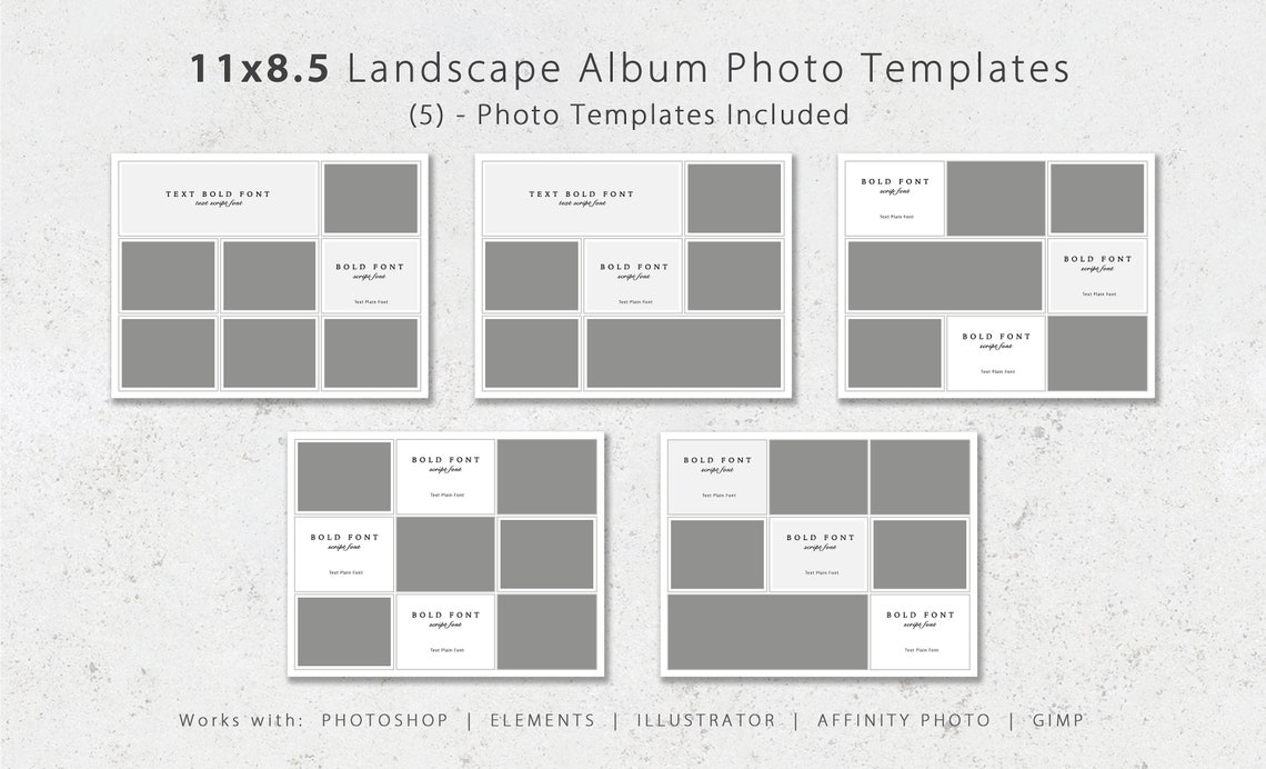 11x8.5 Photo Album Template Pack, 5 Landscape Templates, Photo Collage ...