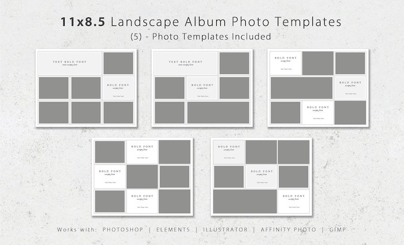 11x8.5 Landscape Photo Album Templates, Collage Layout (PSD) - Etsy
