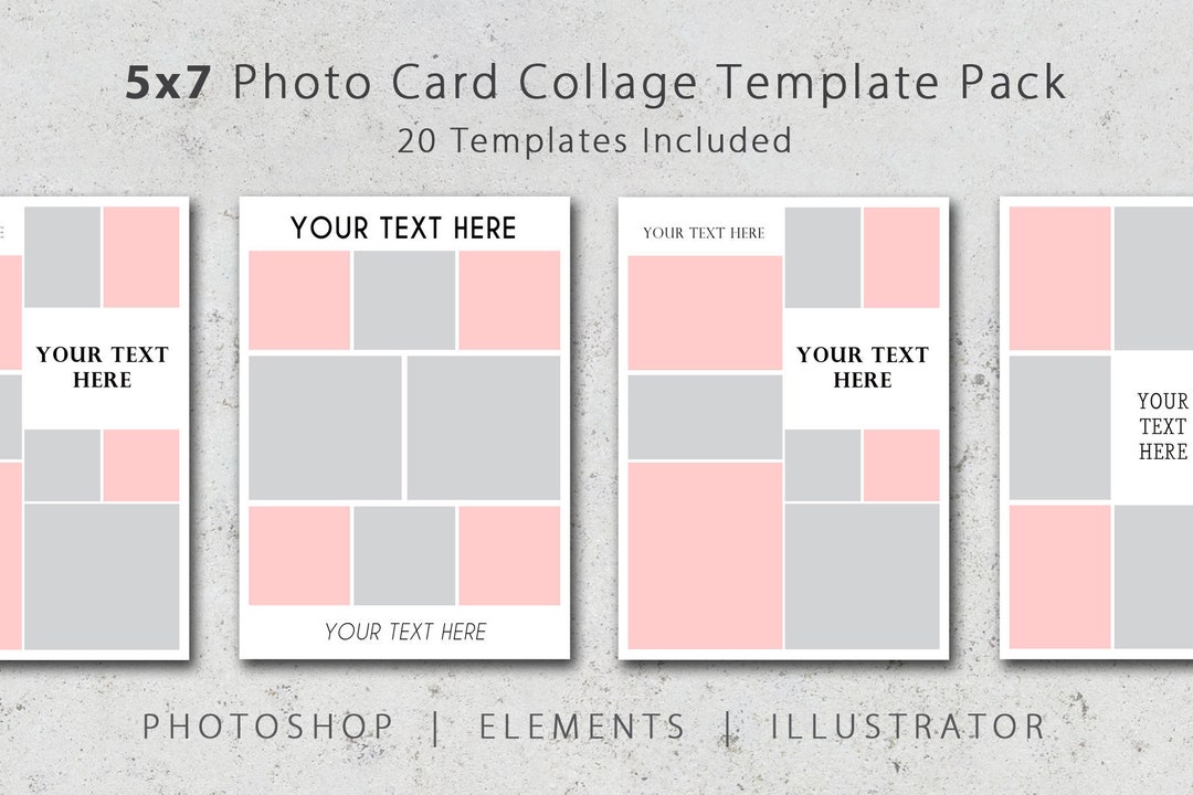 5x7 Photo Card Collage Template Pack, 20 Layouts (PSD) - Etsy