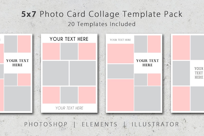 5x7 Photo Card Collage Template Pack, 20 Layouts (PSD) - Etsy