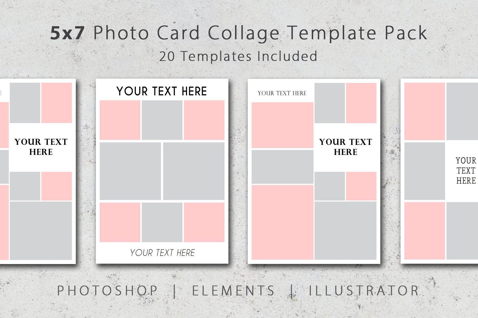 5x7 Photo Card Collage Template Pack, 20 Templates Included, Card ...