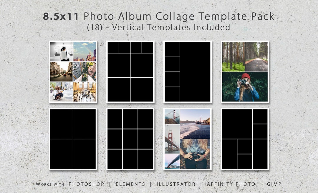 8.5x11 Photo Templates, Photo Collage, 18 Vertical Layouts, Scrapbook ...