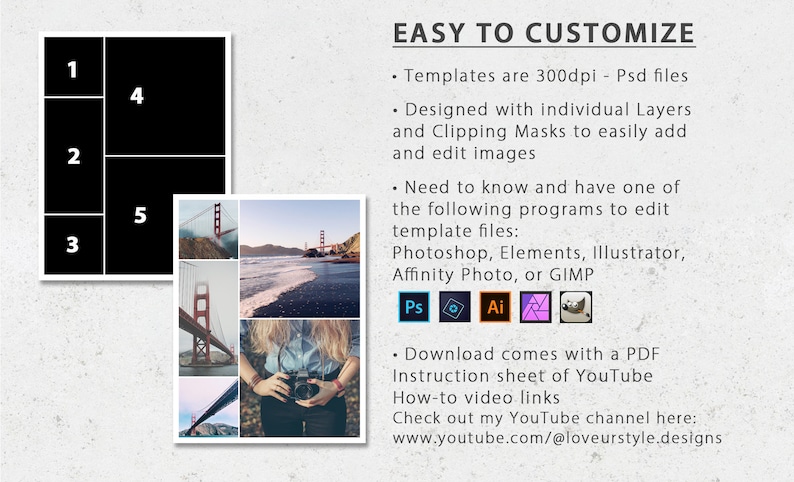 8.5x11 Photo Collage Template Pack, Scrapbook Templates (digital ...