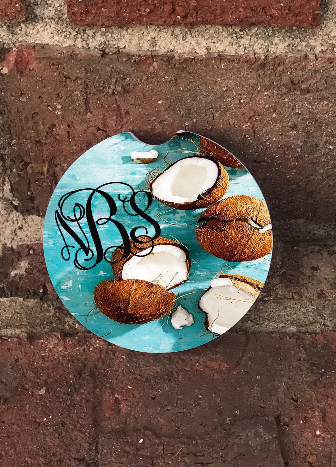 Coconut Monogram Car Coasters set of 2 - Etsy.de