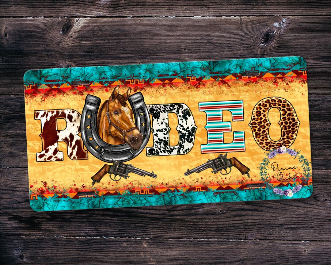 Rodeo Boho Western License Plate, Horse, Cow Farm Animals License Plate ...