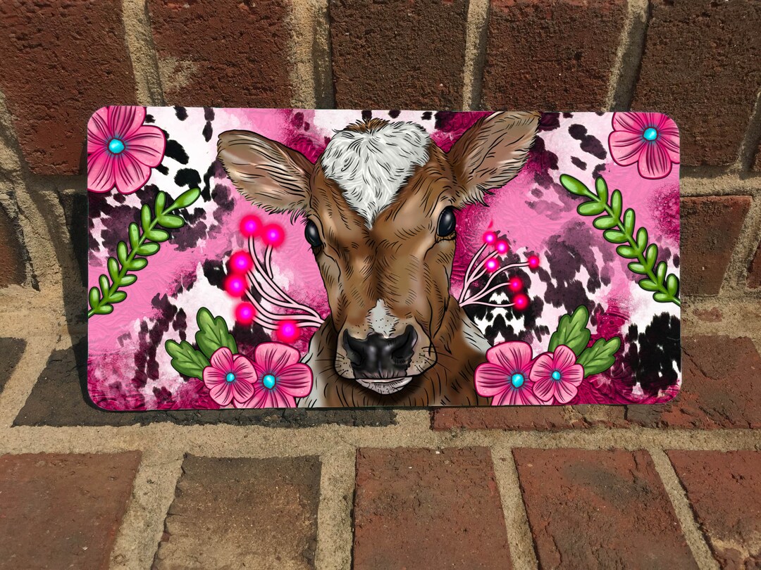 Pink Cow Aluminum License Plate: Boho Car Accessories - Etsy