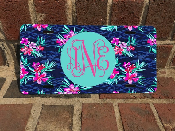 Blue Floral Monogram License Plate | Etsy