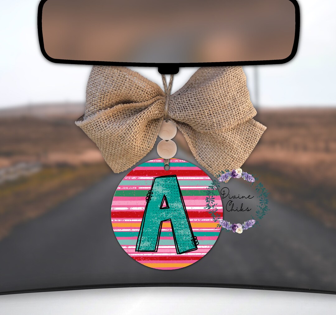 Monogram Car Charm: Stripe Rear View Mirror Decor - Etsy