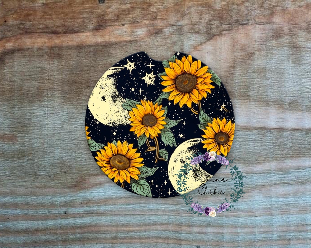 Moon Sunflower Bright Car Coasters, Vintage Car Coasters, Retro Car ...