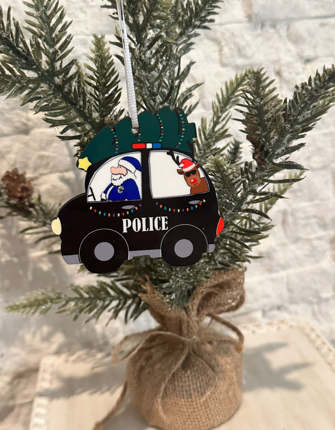 Police Car With Tree Christmas Ornament, Car Ornaments, Christmas ...