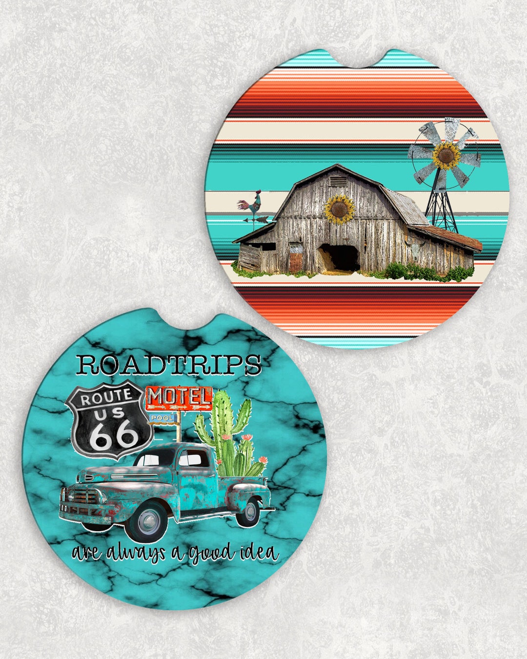 Barn & Route 66 Car Coasters: Absorbent Stone, USA Made (set of 2) - Etsy