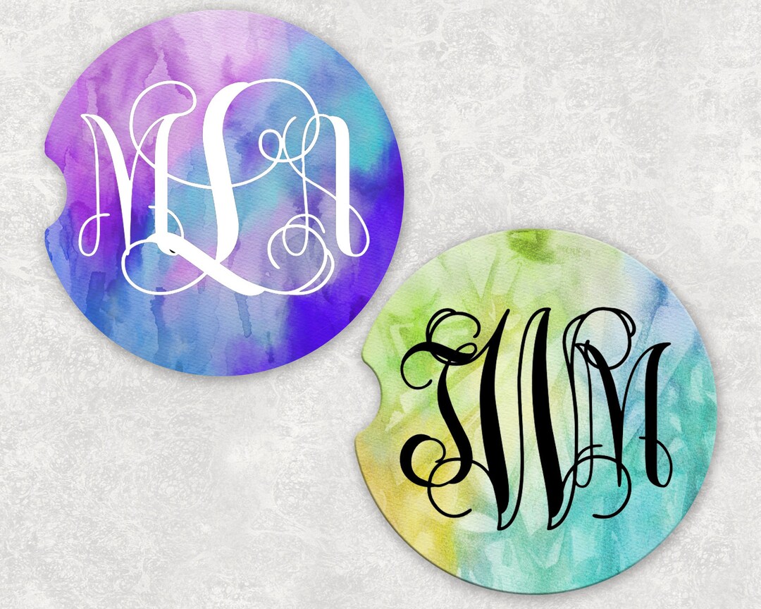 Colorful Watercolor Monogram Car Coasters (set of 2) - Etsy