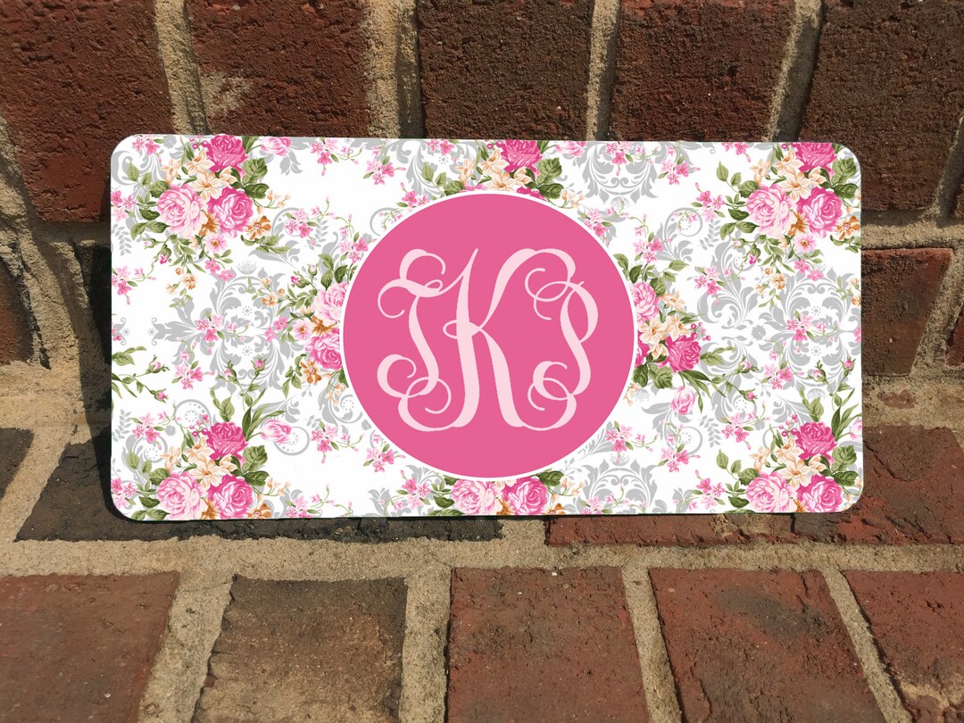 Floral License Plate, Pink Flower License Plate, Pink Flower License ...