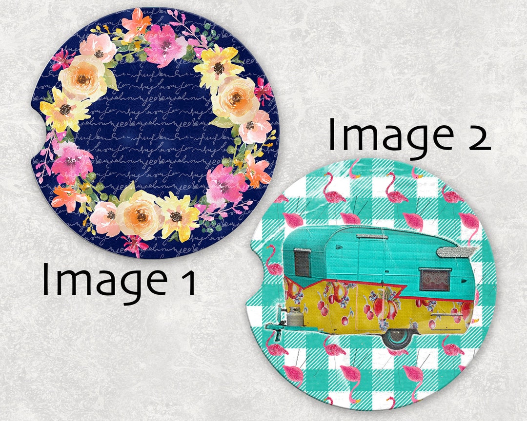 Blue Floral or Camper Car Coasters (set of 2) , Retro Coasters, Boho ...