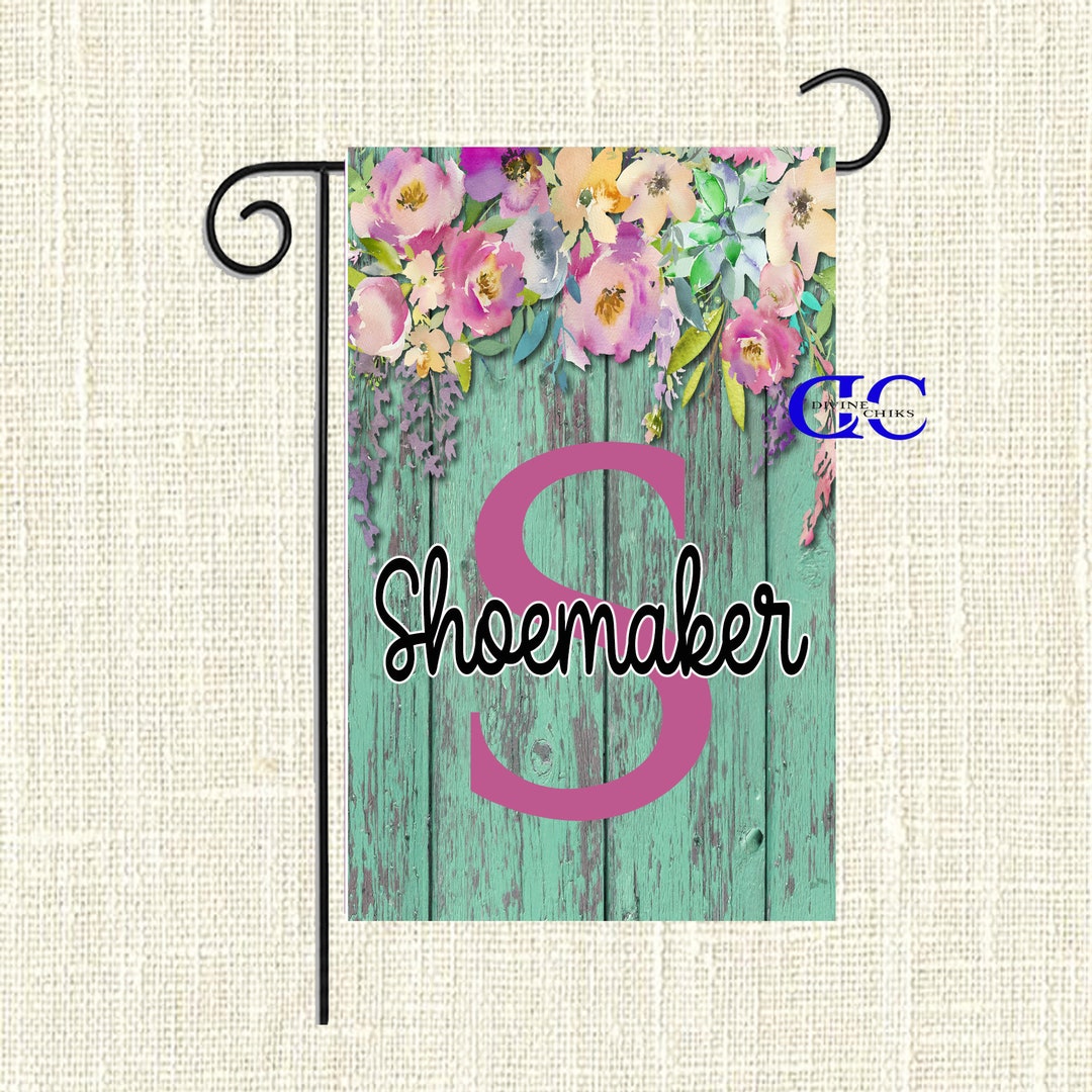 Pale Green Floral Flag, Name Flag, Monogram Name Flag, Housewarming ...