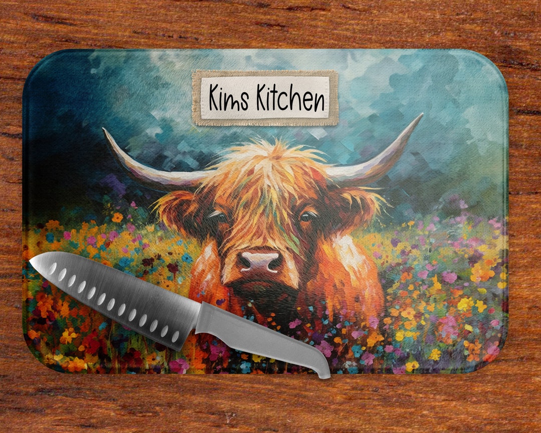 Farmhouse Highland Cow Cutting Board, Farmhouse Kitchen Tools, Cutting ...