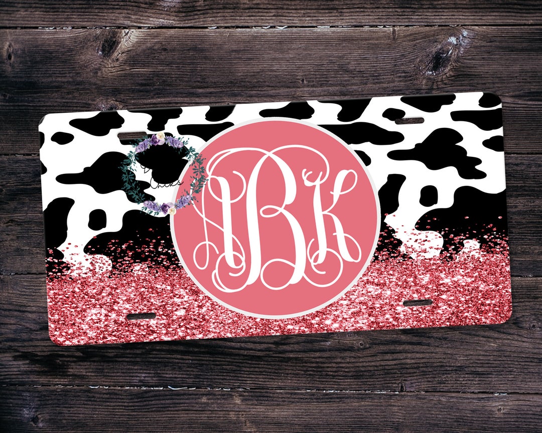 Pink Glitter Ombre Cow Print Monogram Aluminum License Plate - Etsy