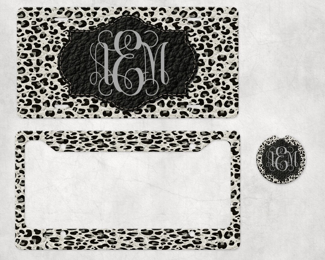 White Leopard License Plate Set, Monogram Set, Leopard Sets - Etsy