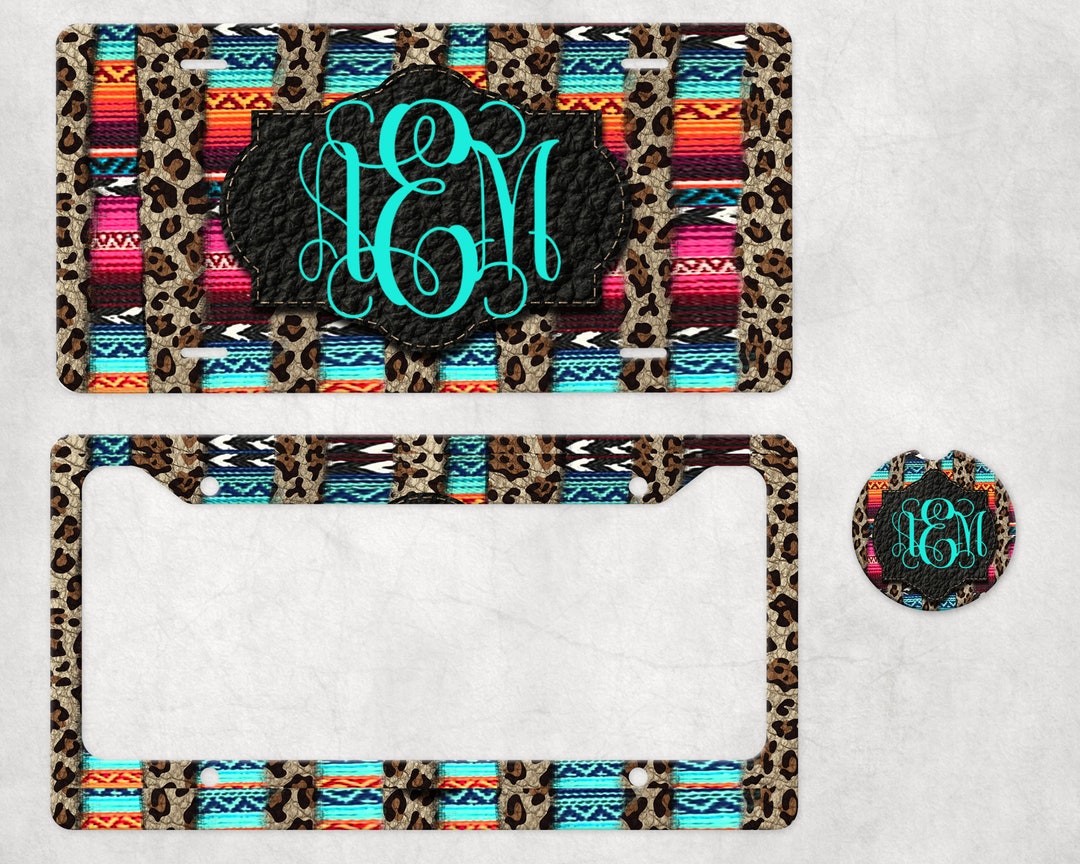 Aztec Leopard License Plate Set, Monogram Set, Leopard Sets, Aztec Car ...