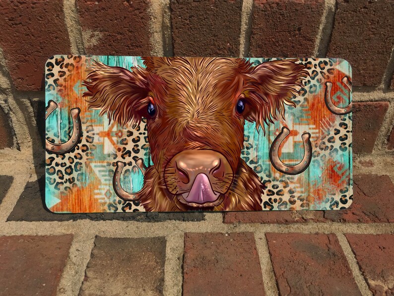 Boho Cow Aluminum License Plate: Farmhouse Car Decor - Etsy