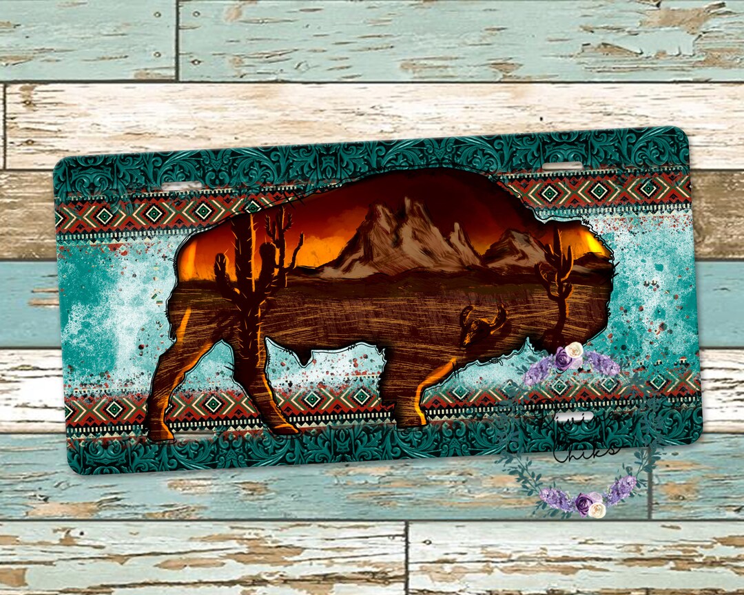 Western Turquoise Bison Boho License Plate, Boho and Western License ...