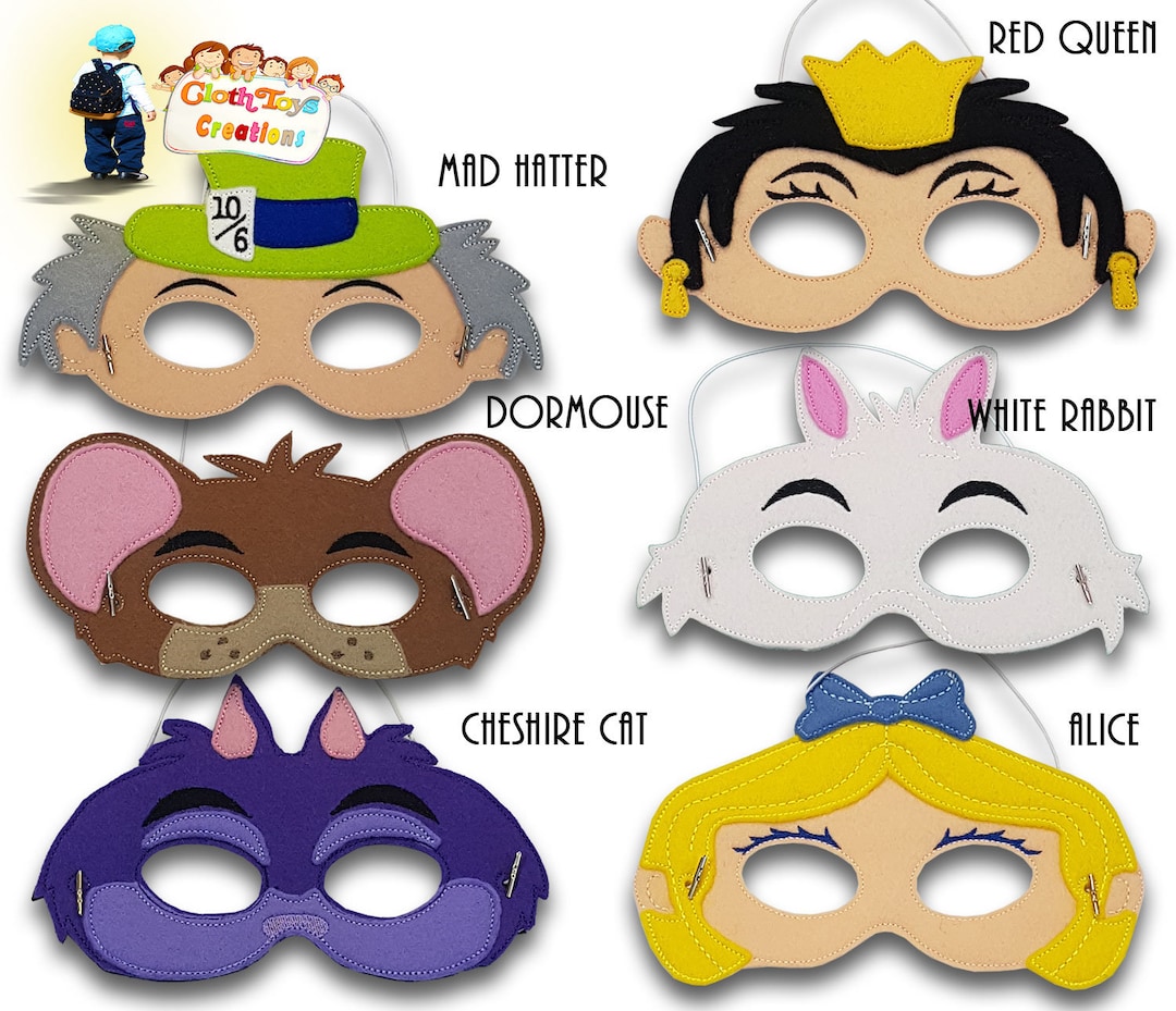 Children's Dress up Mask, Embroidered Felt Mask, Alice in Wonderland ...