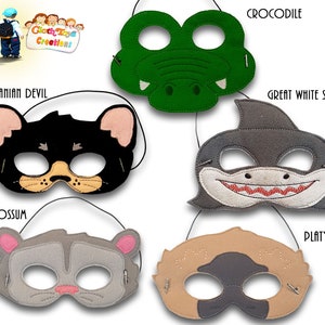Children's Dress up Mask, Embroidered Felt Mask, Australian Animal Mask ...