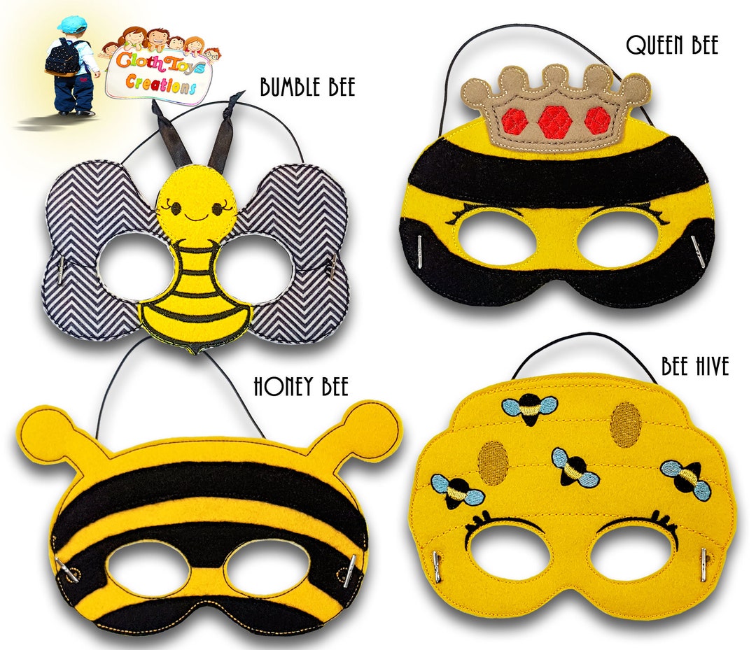 Felt Bee Theme Masks, Bee Hive, Queen Bee, Children's Masks, Pretend ...