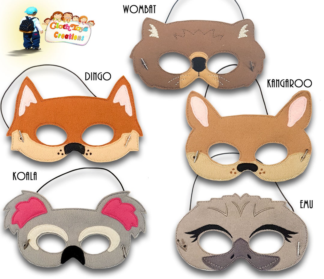 Children's Dress up Mask, Embroidered Felt Mask, Australian Animal Mask ...
