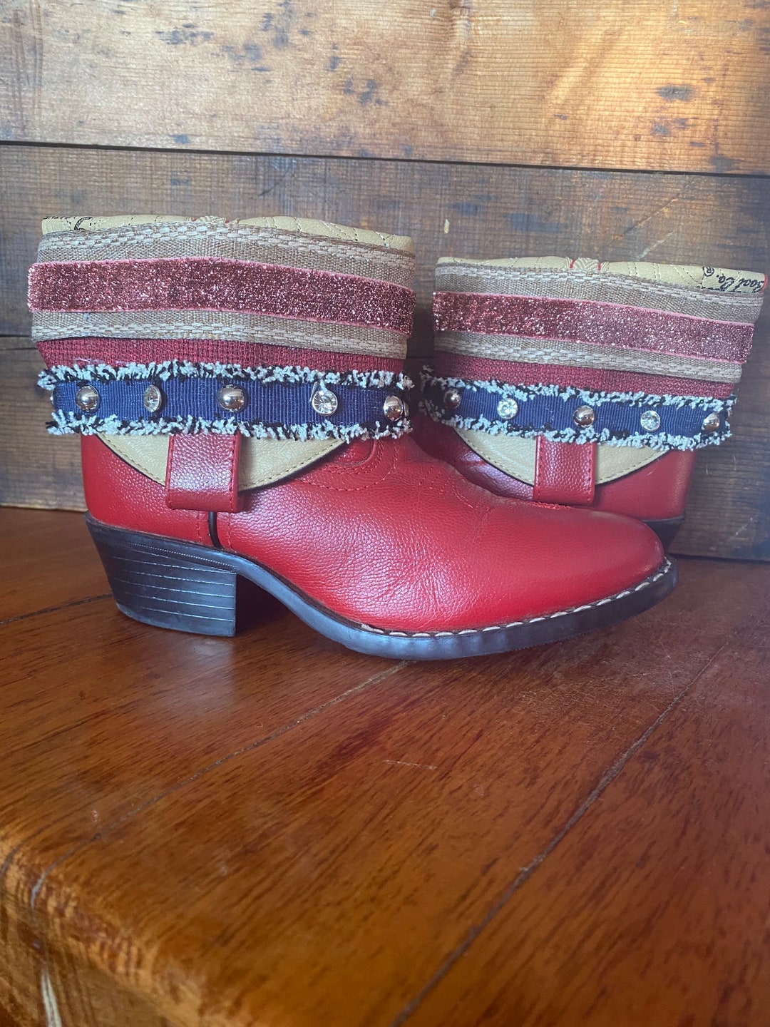 Girl’s Red Western Cowboy Boots Size 12.5 - Etsy