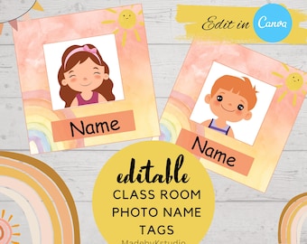 Editable Monstera Jungle Leaves Classroom Cubby Photo Name Tags ...