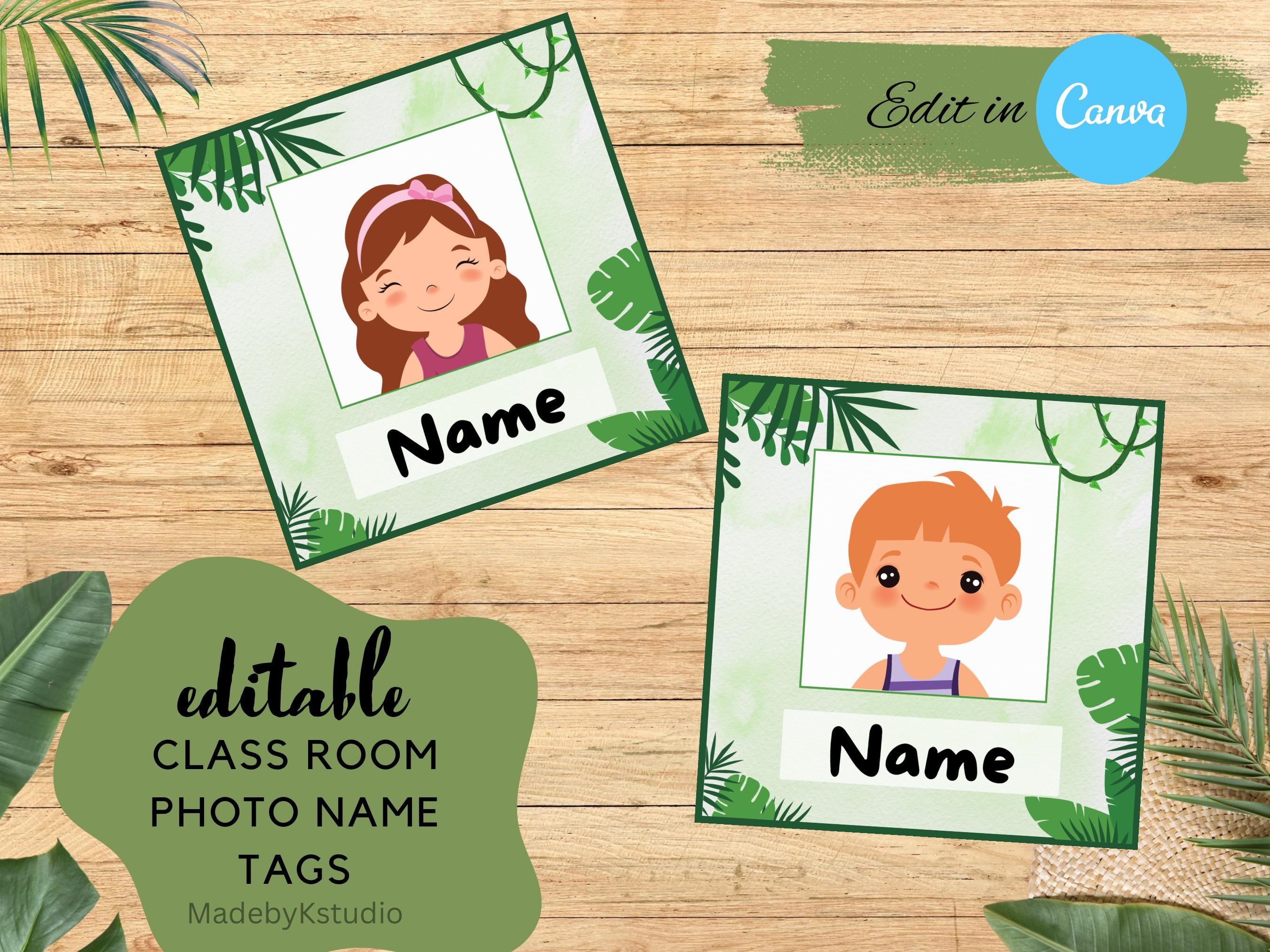 Editable Monstera Jungle Leaves Classroom Cubby Photo Name Tags ...