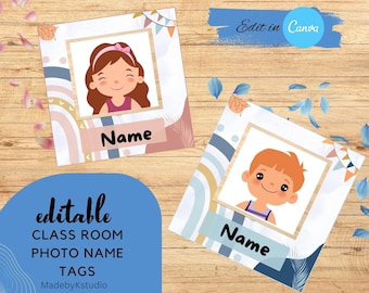Boho Sunshine Classroom Photo Name Tags: Editable Cubby Labels (digital ...