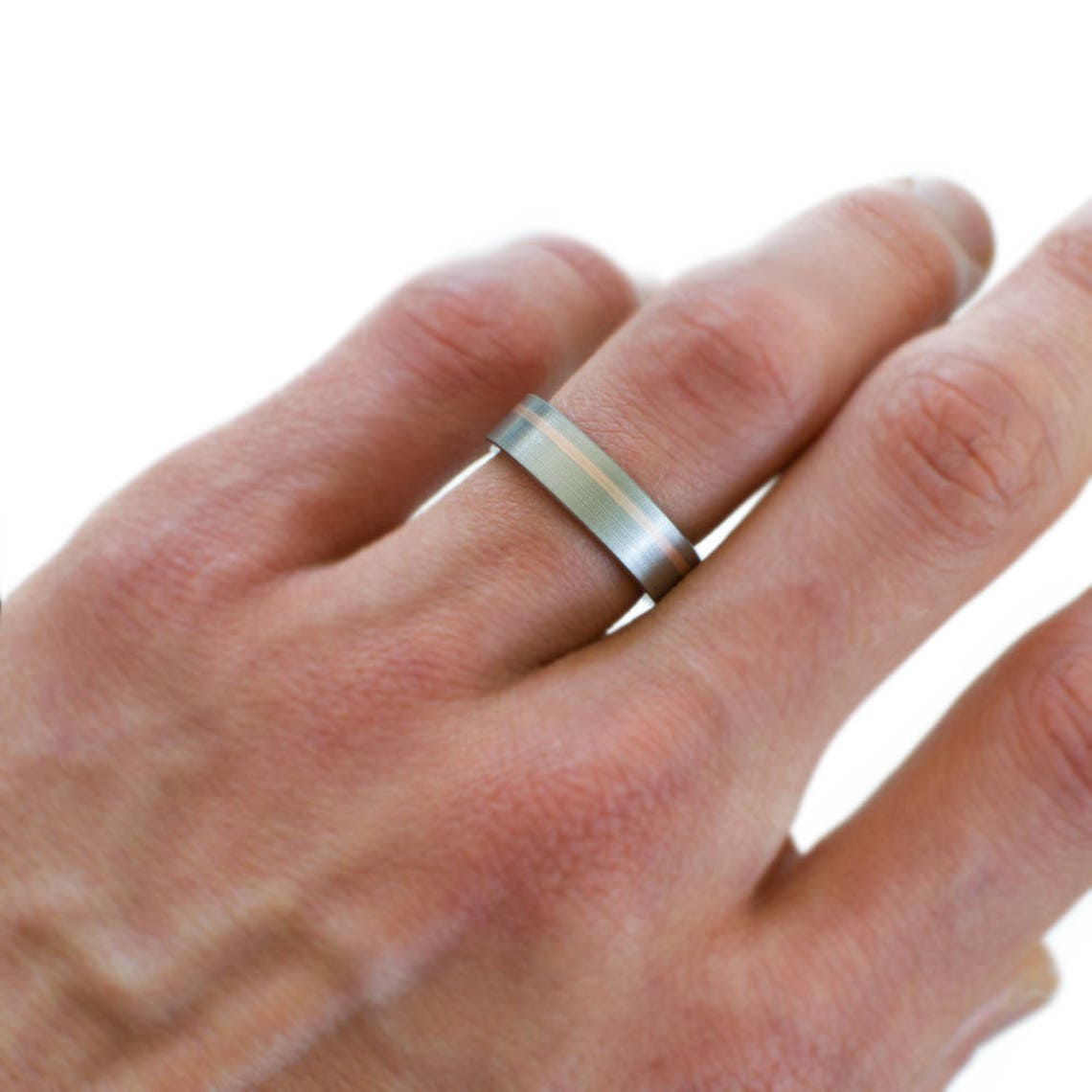 Titanium Ring With Offset 14k Rose Gold Inlay Womens Wedding | Etsy