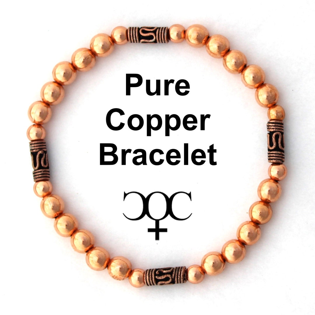 Pure Copper Beaded Bracelet for Men and Women 6mm Round Copper and ...