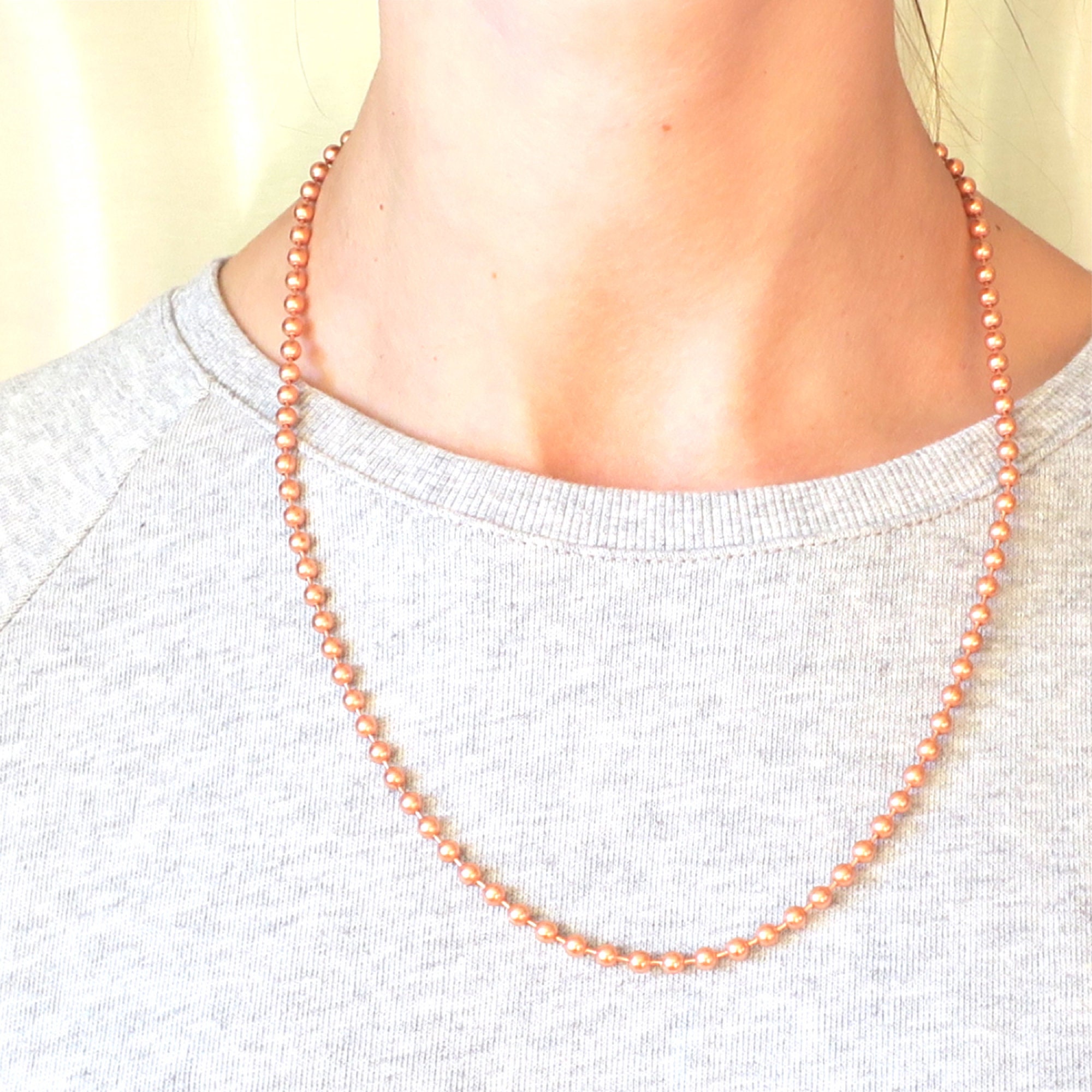 Solid Copper Necklace Chain Copper Bead Chain Necklace NC48 Medium 4 ...