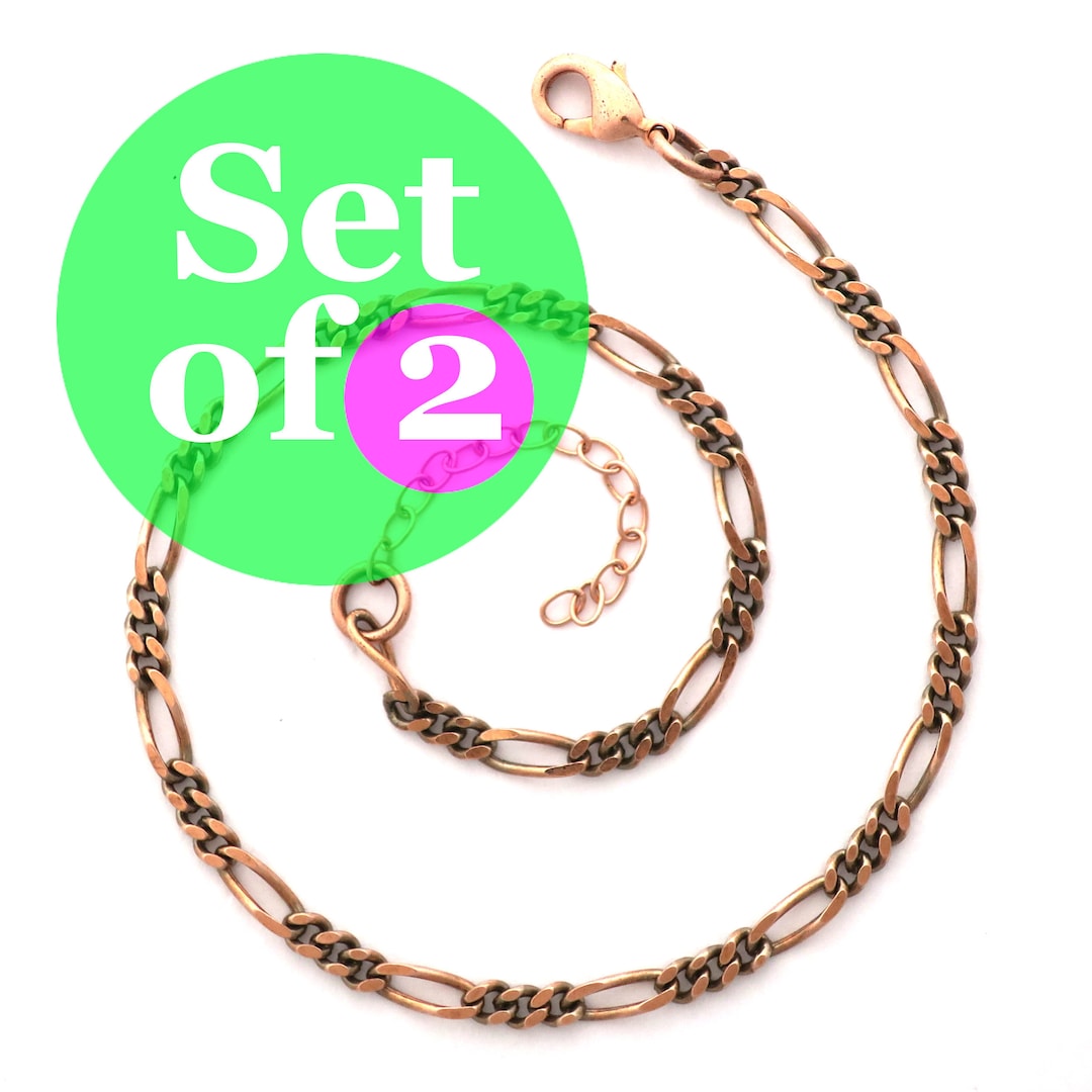 Solid Copper Anklet Set Fine Figaro Chain Anklet Bracelets - Etsy
