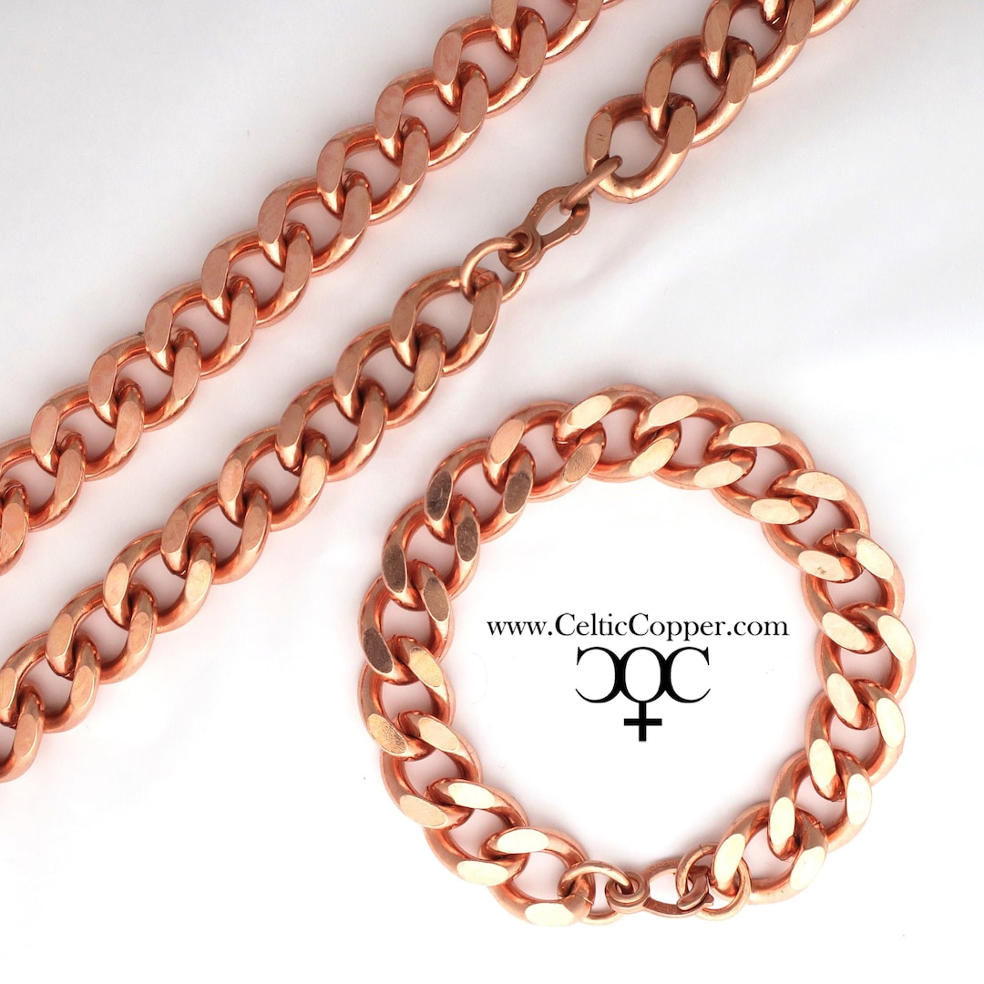Men's Super Chunky 16mm Copper Cuban Curb Chain Set SET162 Solid Copper ...